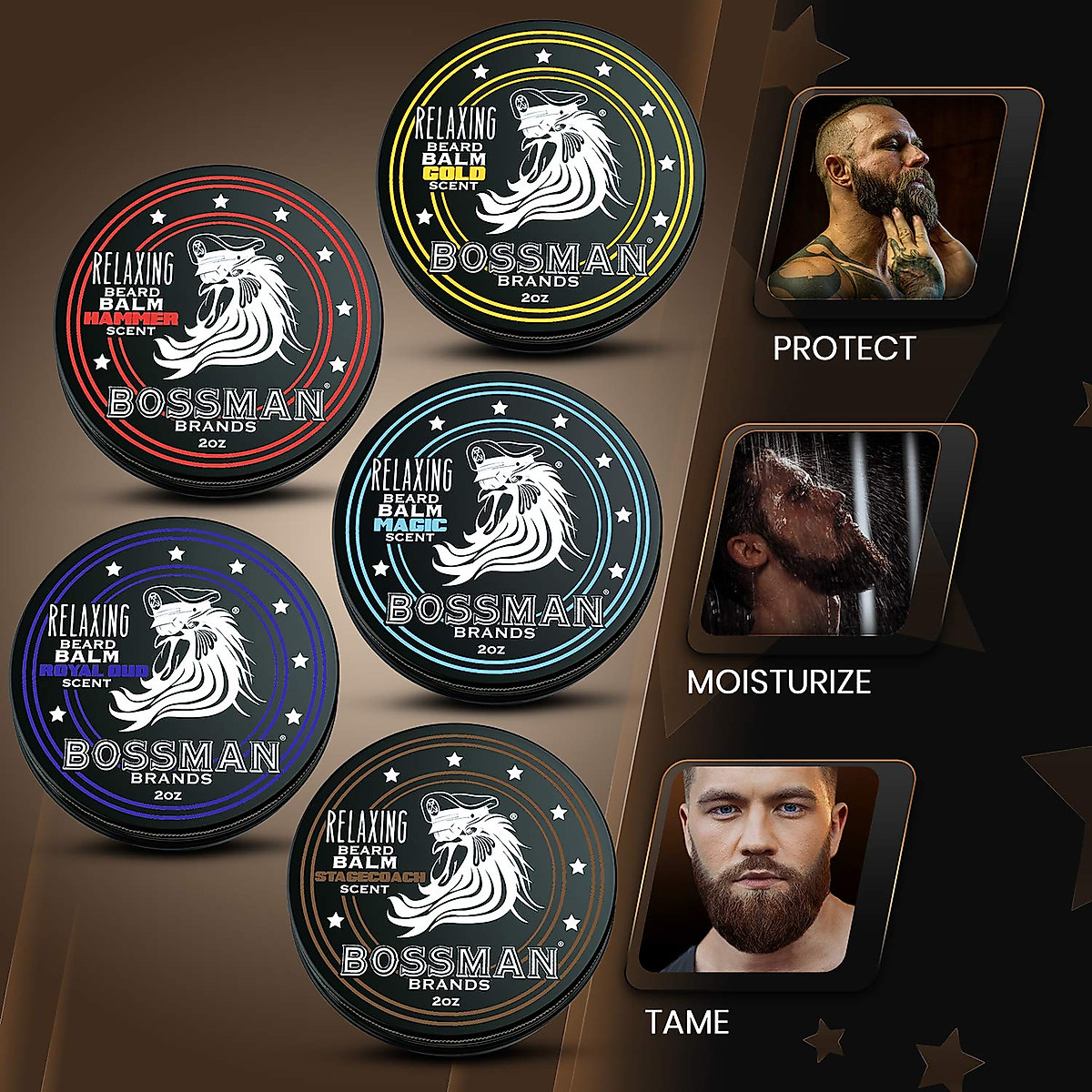 Bossman Beard Balm Variety Pack - Beard Grooming, Growth and Care Kit - Softener and Moisturizer - All 6 Scents