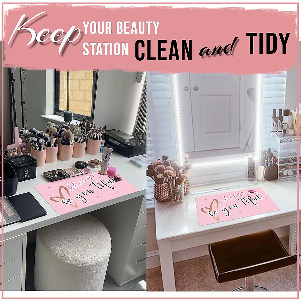 Makeup Mat for Vanity Top Protector, 24x12, Heat Resistant Vanity Mat, Vanity Organizer Mat, Vanity Desk Protector Mat, Dual-Sided, Oilproof, Dustproof, Perfect for Makeup Lover Gift, Sixteen Gifts