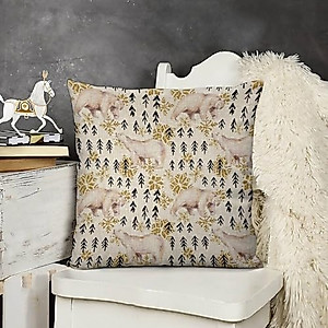 Christmas Cute Polar Bear Throw Pillow Covers 18×18 Pillowcases Set of 2 Winter Snowflake Linen Decorative Square Pillow Case Cushion Covers Standard Size for Sofa Couch Outdoor Bed Pillow Protectors