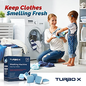 Turbo-x Washer Machine Cleaner Tablets, 8 ct., Advanced Descaling and Odor Eliminator, Concentrated Time Release Formula, Top and Front Load Appliances