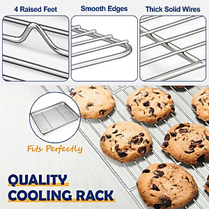Baking Sheet Pan with Rack Set, Joyfair Stainless Steel Toaster Oven Pans Tray & Cooling Racks for Cookie/Jelly Roll/Bacon/Meat, Commercial Metal & Rust-free, Dishwasher Safe (16 Inch)
