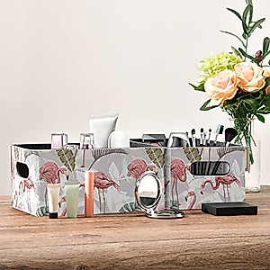 Emelivor Flamingos Storage Basket Bins Set (2pcs) Felt Collapsible Storage Bins with Fabric Rectangle Baskets for Organizing for Kids Toys Pet Toy Books Clothes Closet Cabinet Organise