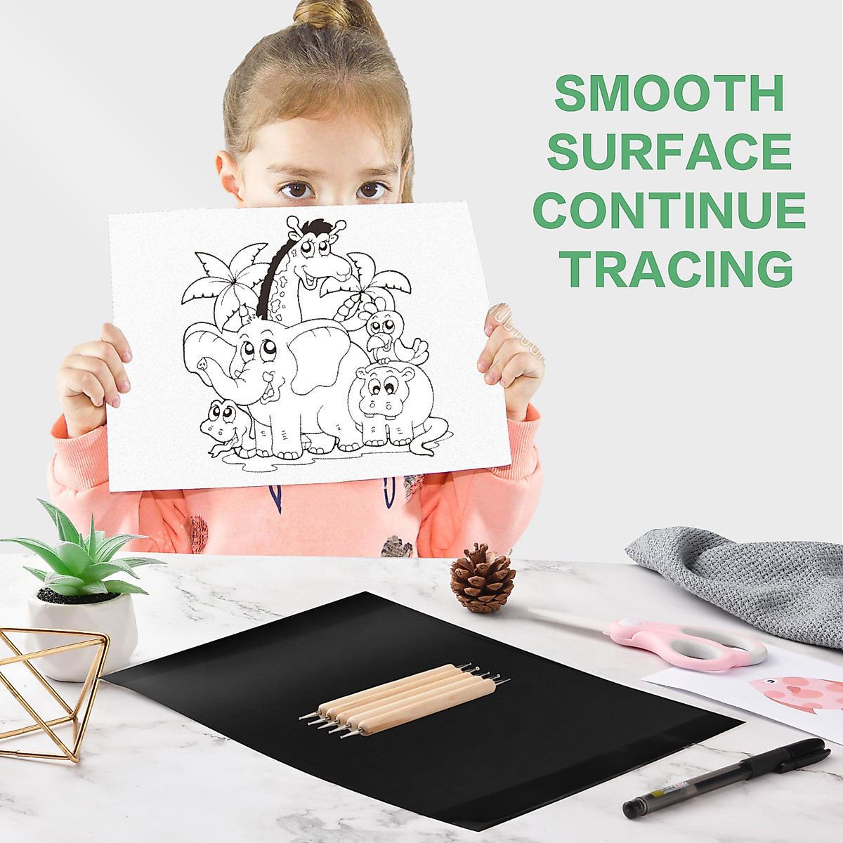 200 Sheets Carbon Paper Graphite Paper Black Carbon Transfer (8.5 x 11.5 inch) Tracing Papers with 5 PCS Embossing Styluses Dotting Tools for Wood Paper Canvas Craft