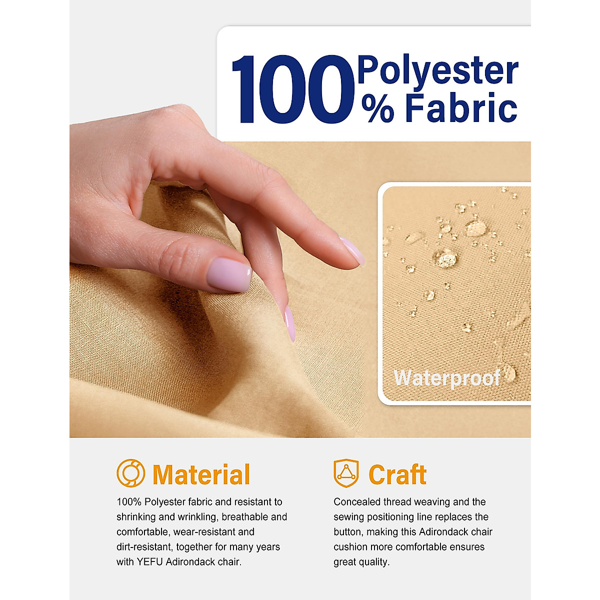 YEFU Adirondack Chair Cushion, Rocking Chair Cushions with Straps, Folding Patio Chair Pad for Indoor and Outdoor, 19.7x18.9x1.5 Inch, Light Brown