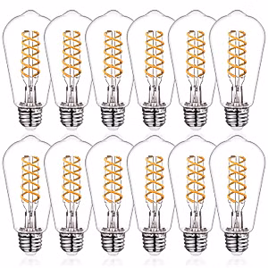 Tiadio ST19/ST58 LED Edison Bulbs, Warm White 2700K Vintage Light Bulbs, E26 6W Led Bulb Dimmable 600LM, Antique Decorative Filament LED Bulb for Bedroom Office Fan Lights Ceiling Fixtures 12 Pack