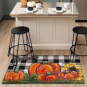 Faptoena Fall Kitchen Rugs Set of 2,Pumpkin Patch Sunflower Thanksgiving Floor Mats and Rugs Non Skid Washable for Kitchen Home Decor,Fall Farmhouse Decorations and Accessories (17"x47"+17"x30")