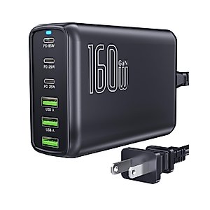 Nexwell 160W USB C Charger, 6 Ports GaN III Fast Desktop Charger with 3 USB-C +3 USB-A, 65W Laptop Power Adapter for MacBook Pro/Air, iPad, iPhone 15/15 Pro Max/15 Plus, Galaxy 24/23