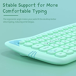 NACODEX 84 Key Cute Bluetooth Keyboard, Portable Thin Wireless Keyboard with Round Keycap/Kawaii Cat Ears Design, Aesthetic Keyboard Compatible with Android Windows iOS (Green)