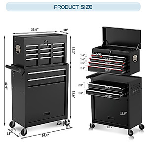 Yenntrss 8-Drawer Rolling Tool Chest & Removable with Wheels,Large Tool Storage Cabinet with Drawers for Garage,Toolbox Organizer with Lock for Mechanics,Warehouse,Worlshop (Black)