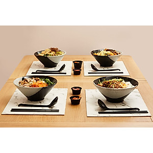 Superly Ceramic Ramen Bowl Set - Japanese Noodle Bowl with Chopsticks and Spoon - Large 60 Oz Bowls - Cute Asian Bowls for Udon, Vietnamese Pho - Soup Bowl with Unglazed Bottom and Screw Thread Design