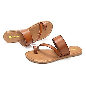 Women's Slide Sandals Slip On Flat Sandals Flip Flop Thong Sandals Casual Summer Shoes (8, Brown)