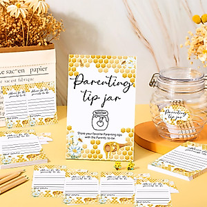 Roowest Baby Shower Games Prizes Advice Baby Shower to Baby Parenting Tip Jar Sign for New Parents 60 Parenting Advice Cards 10 HB Pencils 2 Cute Stickers 1 PET Bottle for New Parents Guests (Honey)