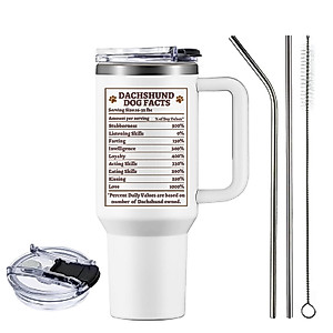 NIAXAUYT Dachshund Gifts for Women - Wiener Dog Gifts for Dachshund Lovers Tumbler 40oz - Birthday Gift for Dackel Owner/Mom Mug - Dachshunds Dog Facts Cup with Handle and Straw Lid