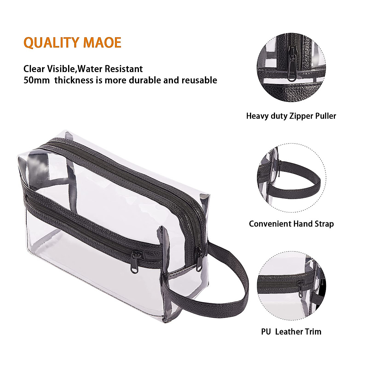 HAOGUAGUA Heavy Duty Clear Travel Toiletry Makeup Bags Transparent Shaving Bag Water Resistant Cosmetic Bag Organizer Pouch with Zipper and Handle