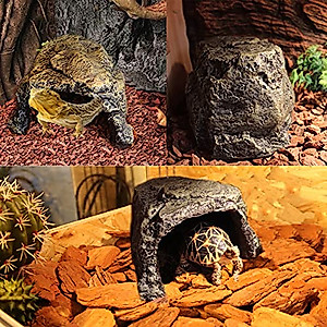 Tfwadmx Reptile Rock Hide Cave, Small Aquarium Habitat Decor Rock Tortoise Hideout for Lizards, Turtles, Reptiles, Amphibians, Fish