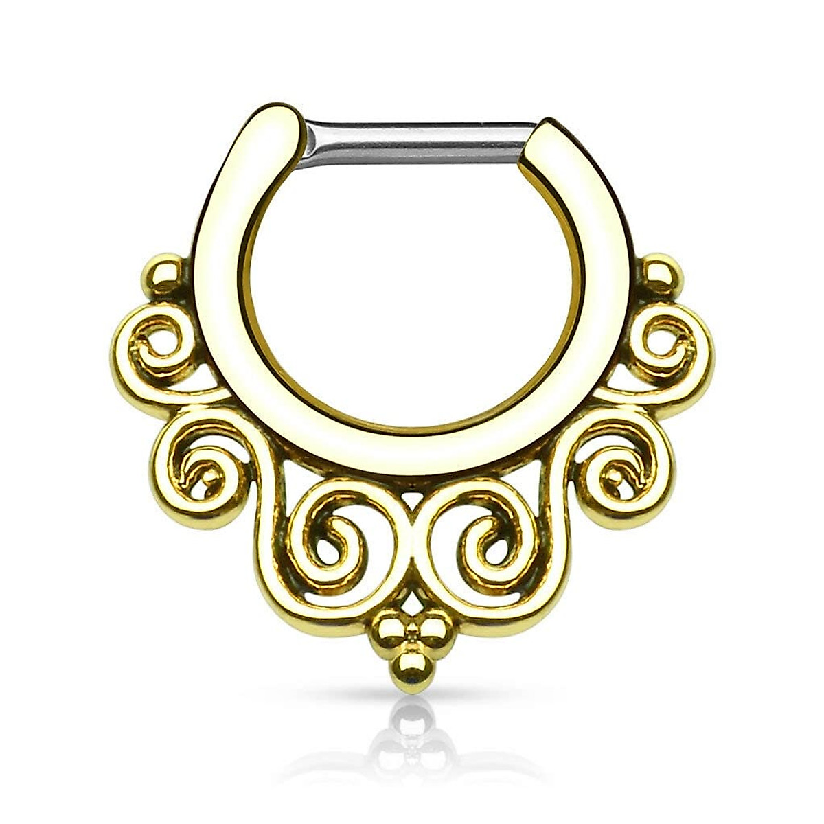 Tribal Swirls IP Surgical Steel Septum Ring Clicker Nose Piercing 16G - Gold