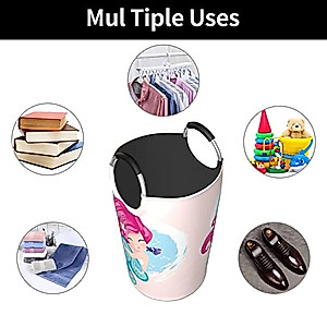 Duduho 82L Large Laundry Hamper Mermaid Girl Laundry Basket with Handles, Cute Round Storage Organizer Waterproof Tall Foldable Bucket Washing Bin for Toys Clothes