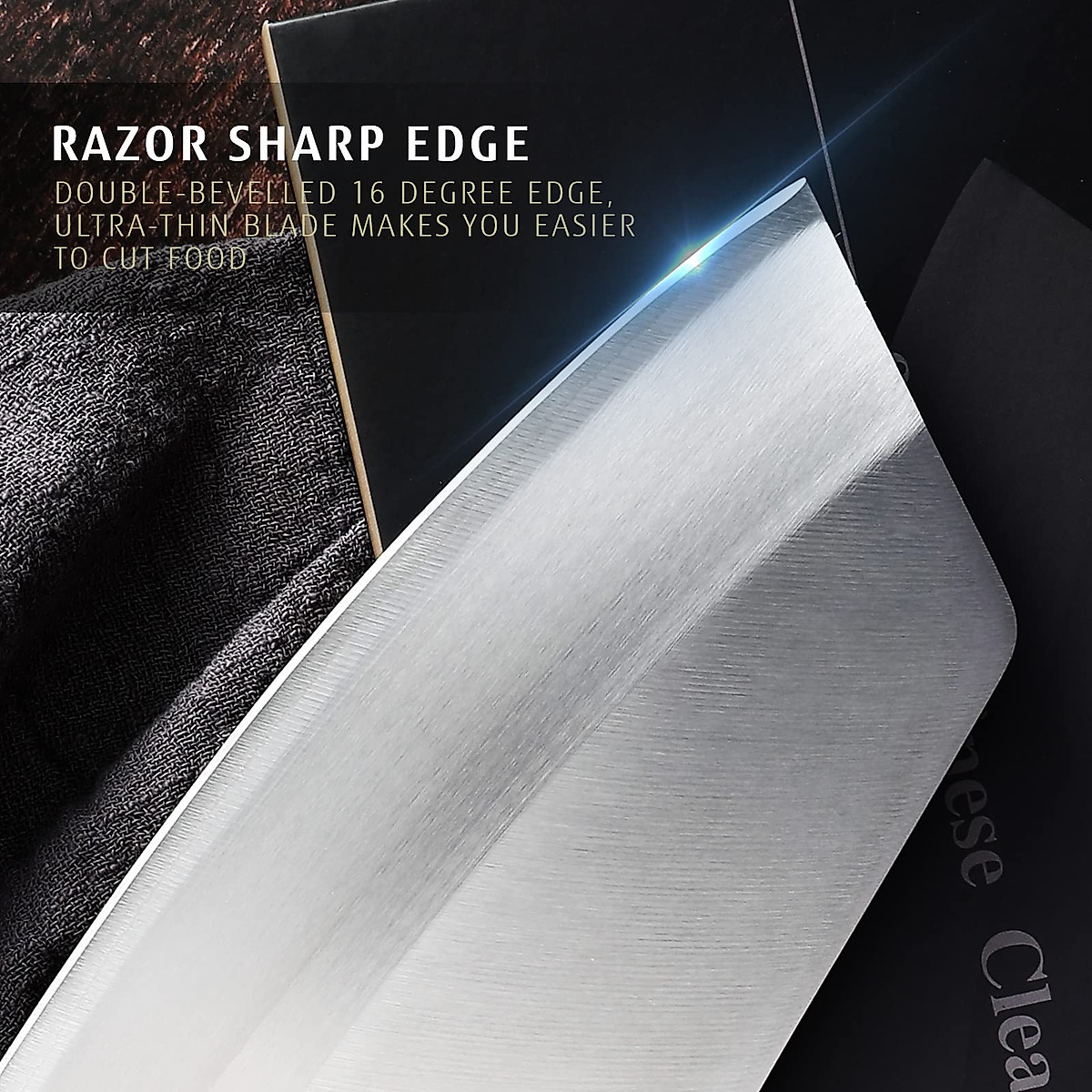 hecef 8 Inch Chinese Cleaver Kitchen Knife, Vegetable Meat Cleaver Chef’s Knife Made of High Carbon Steel & Ergonomic Cuibourtia Handle, Sharp Kitchen Cutlery for Home & Restaurant with Gift Box