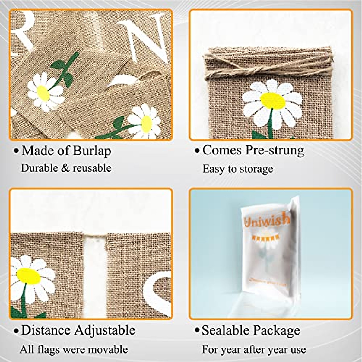 Uniwish Spring Banner Burlap Rustic Garland Easter Spring Theme Party Decorations for Mantle Porch Sign Welcome the Arrival of Spring