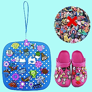 Shoe Charms Organizer_Shoes Hanging Jewelry Holder for Croc Charms ,Portable Roll Storage Bag Wall Mounted Hanging Display Stand (black&blue) (S AND R)