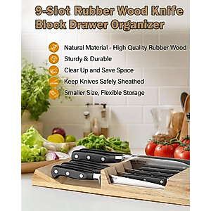 Cook N Home In-Drawer Knife Block Organizer, 9-Slot Kitchen Knife Cutlery Holder Drawer Storage, Holds up to 9 Knives (Not Included)