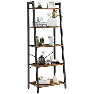 YMYNY Ladder Shelf, Industrial 5 Tier Bookshelf, Standing Bookcase, Multifunctional Open Storage Rack, Plant Stand, 23.6 x 15.5 x 67.3 inch, Metal Frame, Rustic Brown, UHTMJ017H