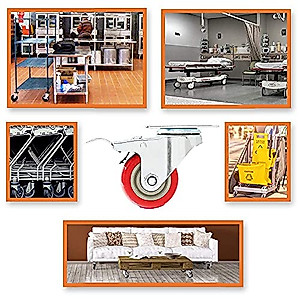 Online Best Service 4 Pack Caster Wheels Swivel Plate On Red Polyurethane Wheels (3 inch with Brake)