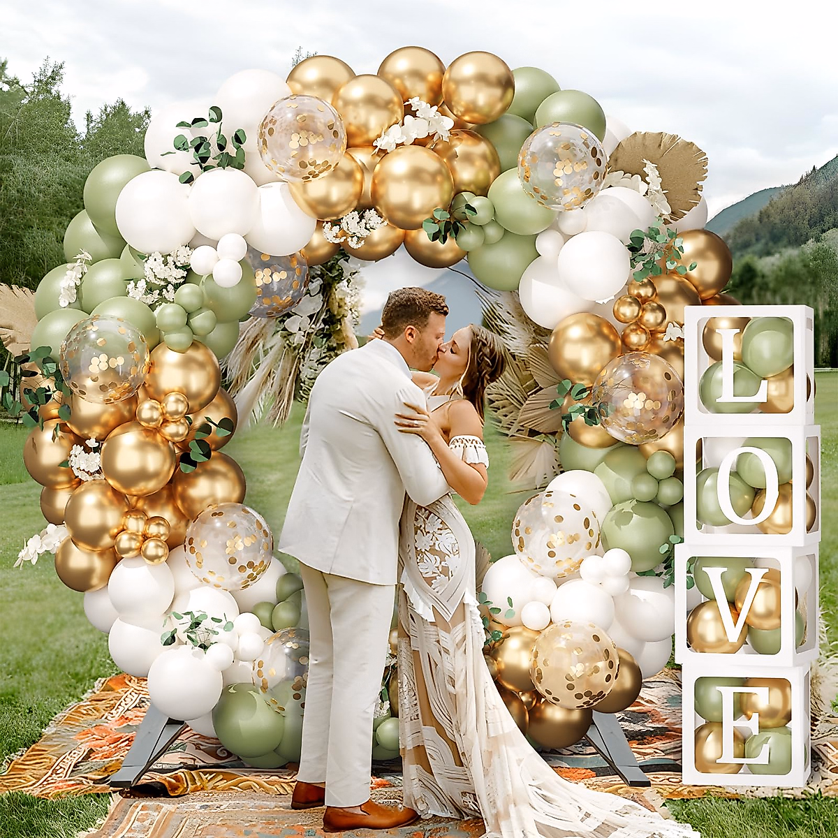 Baby Shower Decorations for Boy Girl - 183pcs Sage Green Balloon Arch Kit and Baby Boxes with Letters for Baby Shower Birthday Jungle Safari Dinosaur Party Supplies