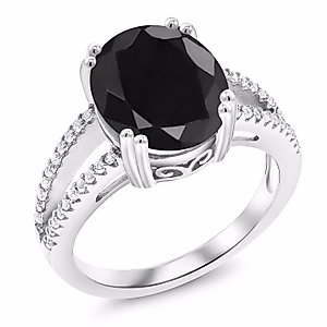 Gem Stone King 4.88 Cttw Black Sapphire Ring For Women In 925 Sterling Silver | Oval 12X10MM | Gemstone September Birthstone | Available In Size 5, 6, 7, 8, 9