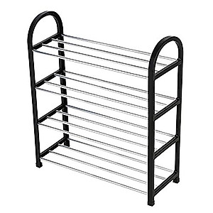 Biitfuu 4 Tiers Shoe Racks, Standing Shoe Rack Slippers Shelf Plastic Aluminum Large Capacity Slim Shoe Organizer