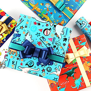 Kids Birthday Wrapping Paper for Boys Wrapping Paper Birthday Sheets-10 Pack Cute Animal Dinosaur Wrapping Paper for Boys,Toddlers,Girls,Children,Kids,Birthday,Baby Shower,Party,Dino Gift Wrapping Paper Kids for Present Wrapping Paper Birthday Boy-5 Style