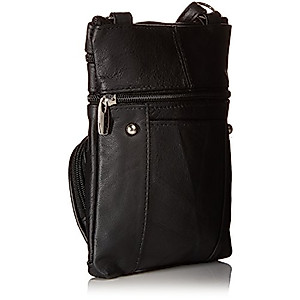 Roma Leathers Genuine Cross Body Purse Bag, Multi-Pocket, Black