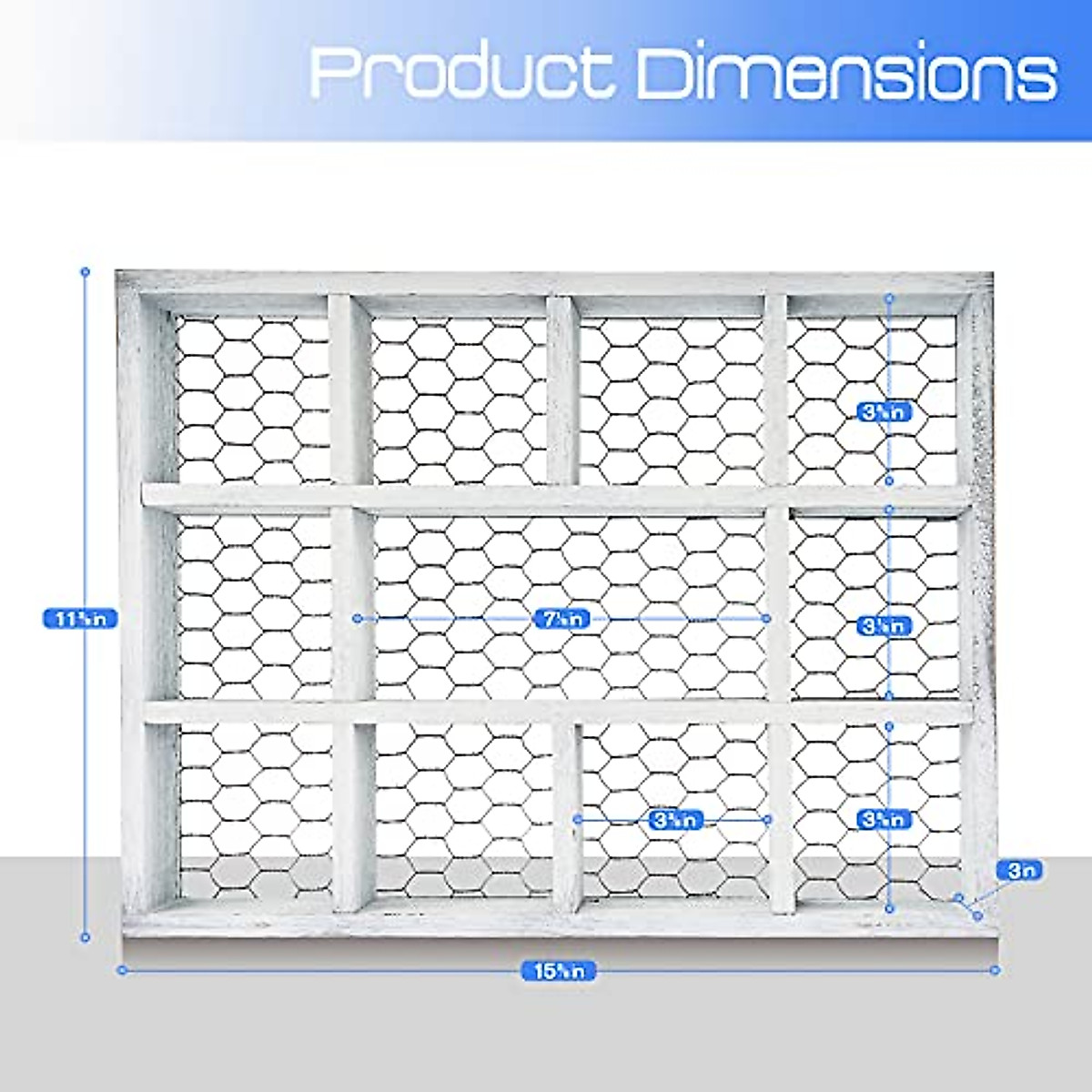 Crystal Holder Display Shelf - Rustic Wall Mounted Shelf for Farmhouse Décor with Chicken Wire for Spices, Rocks, Countertop Organizer, Shadow Box (Rustic White)