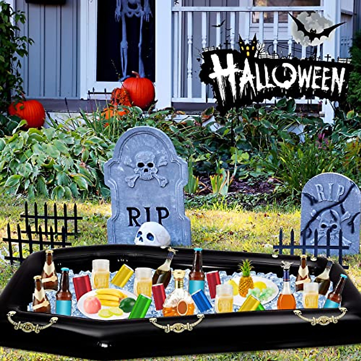 2 Pack 52 Inch Inflatable Coffin Buffet Cooler Beverage Coffin Drink Cooler for 30th Birthday Party Pool Party Picnic Barbecue Party Halloween Party