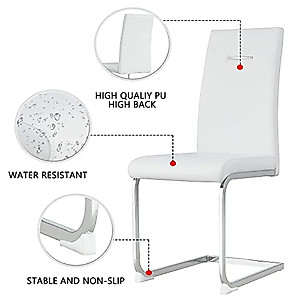 White Dining Chairs Set of 4, Dining Room Chairs, Modern Dining Chairs with Leather Upholstered and High Back Metal Chrome Legs, Sillas De Comedor for Dining Room, Kitchen, Office (White, Set of 4)