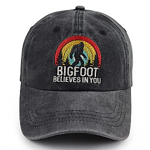 Sasquatch Gifts for Men Women, Funny Forest Bigfoot Believes in You Hat, Adjustable Washed Cotton Embroidered Wild Big Foot Baseball Cap, Birthday Gift for Sasquatch Lovers Outdoor Camping Hunting