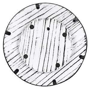 MyGift 12 Inch Vintage White Solid Wood Lazy Susan Turntable Tray with Black Metal Rim, 360 Degree Rotating Round Serving Display Tray for Food, Spices & Condiments