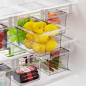 LALASTAR Upgraded Fridge Organizer Drawers, 2-PACK Refrigerator Organization and Storage, Mini Fridge Storage Containers with Handle, Adjustable Length 13.8"-21.4" (with Divider)
