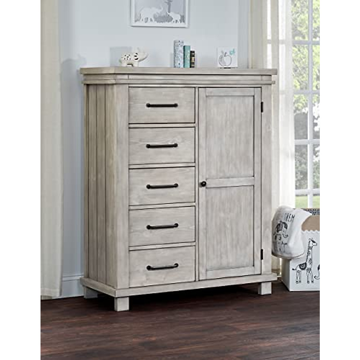 Soho Baby 43045930 Hampton Premium Soft Closing 5-Drawer Chifferobe with Adjustable Shelves and Hanging Rod, Smooth Stone Wash Finish