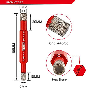 Diamond Tile Drill Bit Set,DT-DIATOOL Porcelain Hole Saw with Hex Shank Double Ended 6-8mm 2pcs for Drilling Ceramic Marble Artificial Stone Granite