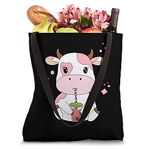 Strawberry Milk Cute Kawaii Aesthetic Pink Cow Print Tote Bag