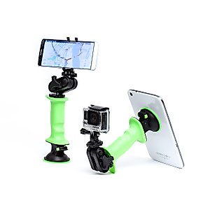 GERP Gear Action Kit - All-in-One Stand, Grip, and Mount Plus Accessories for Tablets, Phones, and Action Cameras - Black - Suction Mount, Swivel Mount, and Dual Tripod Mounts