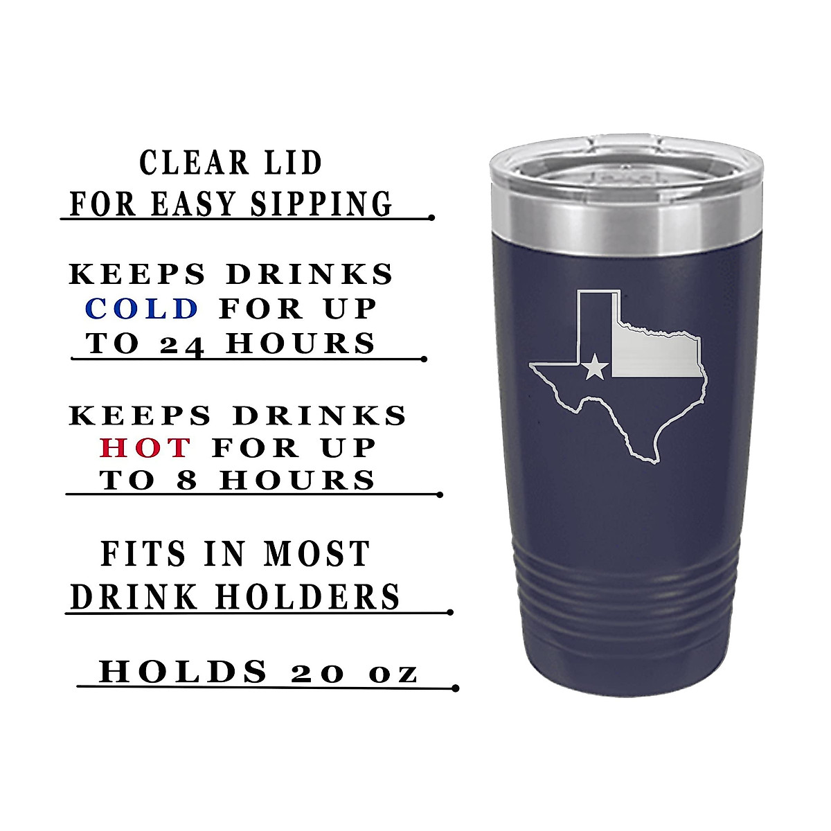 Rogue River Tactical Funny Texas Flag 20 Oz. Stainless Steel Travel Tumbler Mug Cup w/Lid Vacuum Insulated Hot or Cold (Blue)