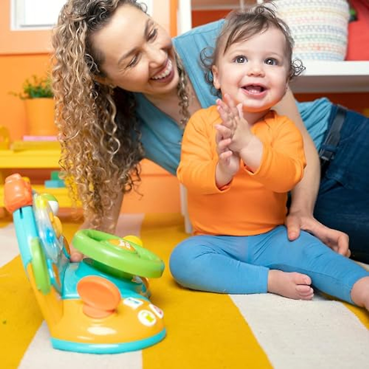 Bright Starts Lights and Colors Driver Toy Steering Wheel with Car Sounds for Pretend Play - Green, 6 Months and up