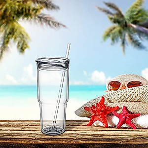 MEWAY 30oz/2 pcs Classic Insulated Tumblers,Double Wall Acrylic Tumbler with Lid，Reusable Plastic Insulated Tumblers with Straw，for cold drinks, sand ice, whatever you like(transparent,2 pack)