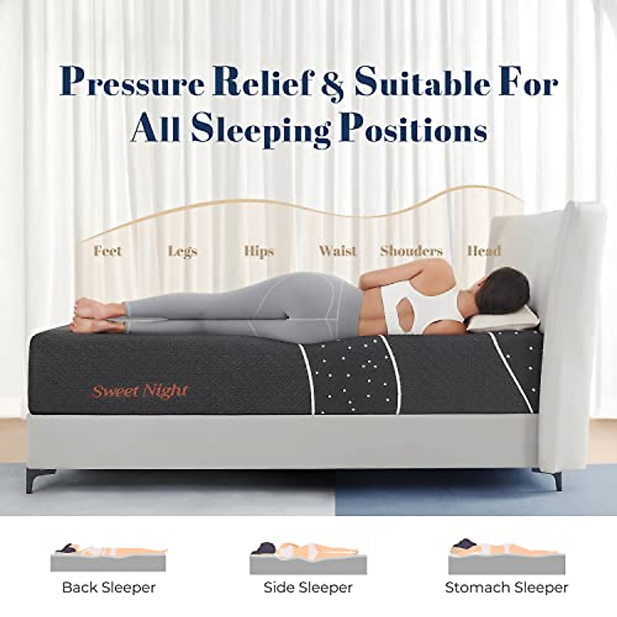 Sweetnight Queen Mattress, 12 Inch Gel Memory Foam Mattress in a Box, Plush Comfort Queen Size Mattress for Motion Isolation & Pressure Relief, Gray, Starry Night Grey