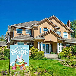 PTFNY Happy Easter Day Garden House Flags Double Sided 12 x 18 Inch Easter Yard Flag Bunny Rabbit Cute Egg Decorative Outdoor Yard & Home Decorations