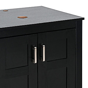 Puluomis 24 Inches Traditional Bathroom Vanity Set in Black Finish, Single Bathroom Vanity with Top and 2-Door Cabinet, Brown Glass Sink Top with Single Faucet Hole