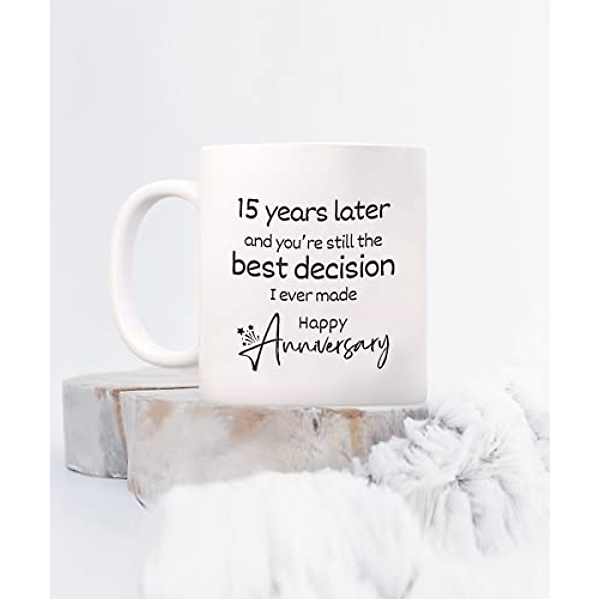 15 Year Anniversary Coffee Mug,Best 15th Wedding Anniversary Appreciation Tumbler Gifts For Men Women Husband Wife Her Him Couple Fifteen Years Fifteenth Funny Marriage Travel Pottery Presents Tea Cup