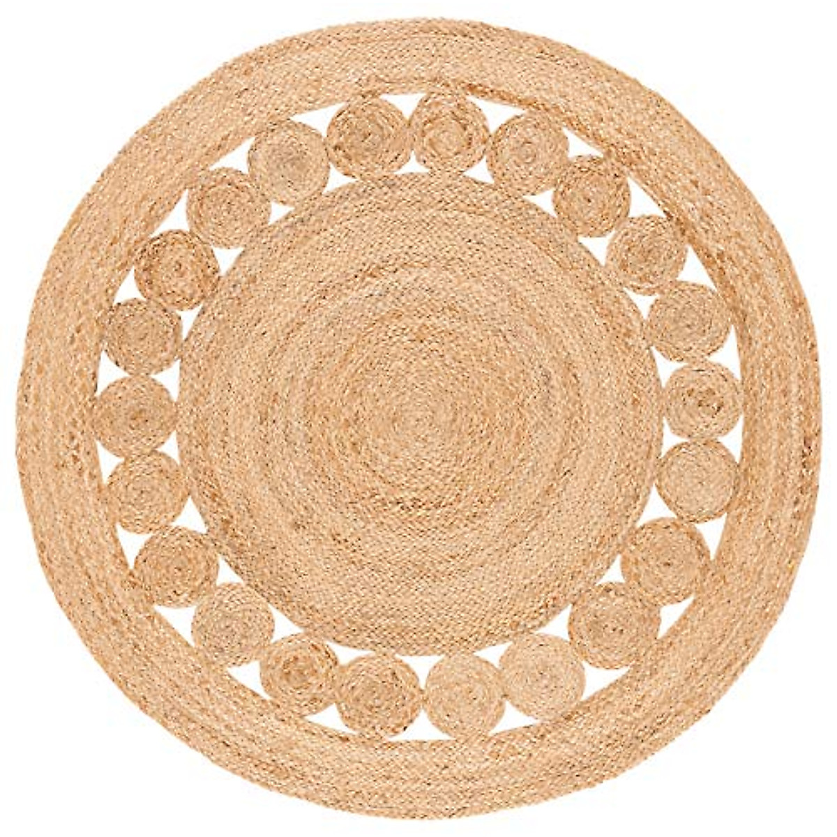 SAFAVIEH Natural Fiber Round Collection 7' Round Natural NFB306A Handmade Boho Country Charm Jute Area Rug